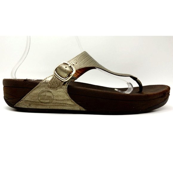 Fitflop | Shoes | Fit Flop Gold Lizard Print Casual Buckle Slide Thong ...